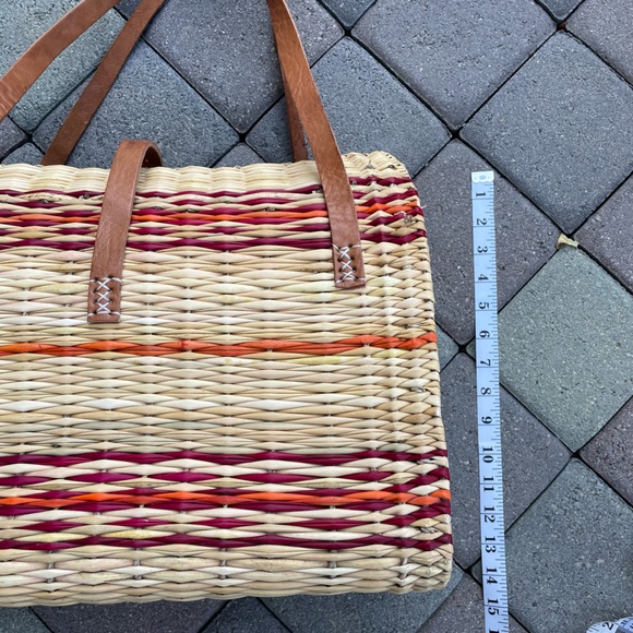 Blue Canoe | Bags | Nwt Large Rectangular Wicker Bag Two Leather Straps ...